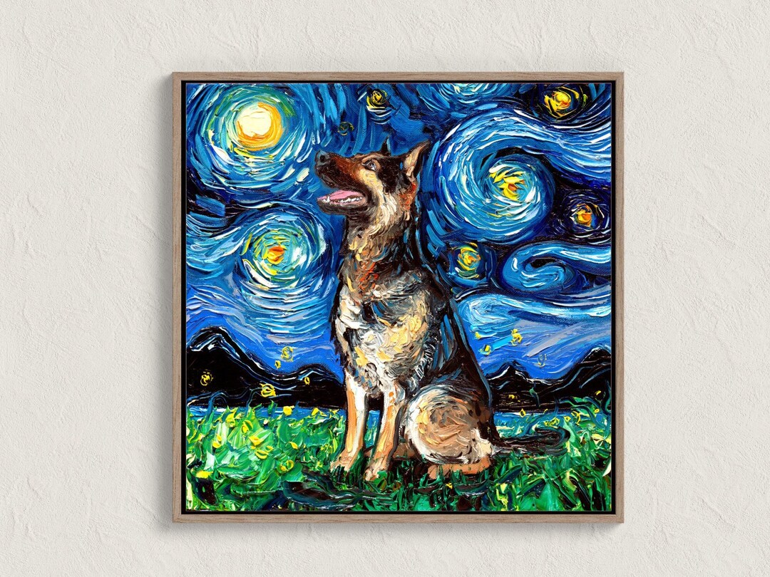 German Shepherd Starry Night Painting Print Impressionist Dog Wall Art ...