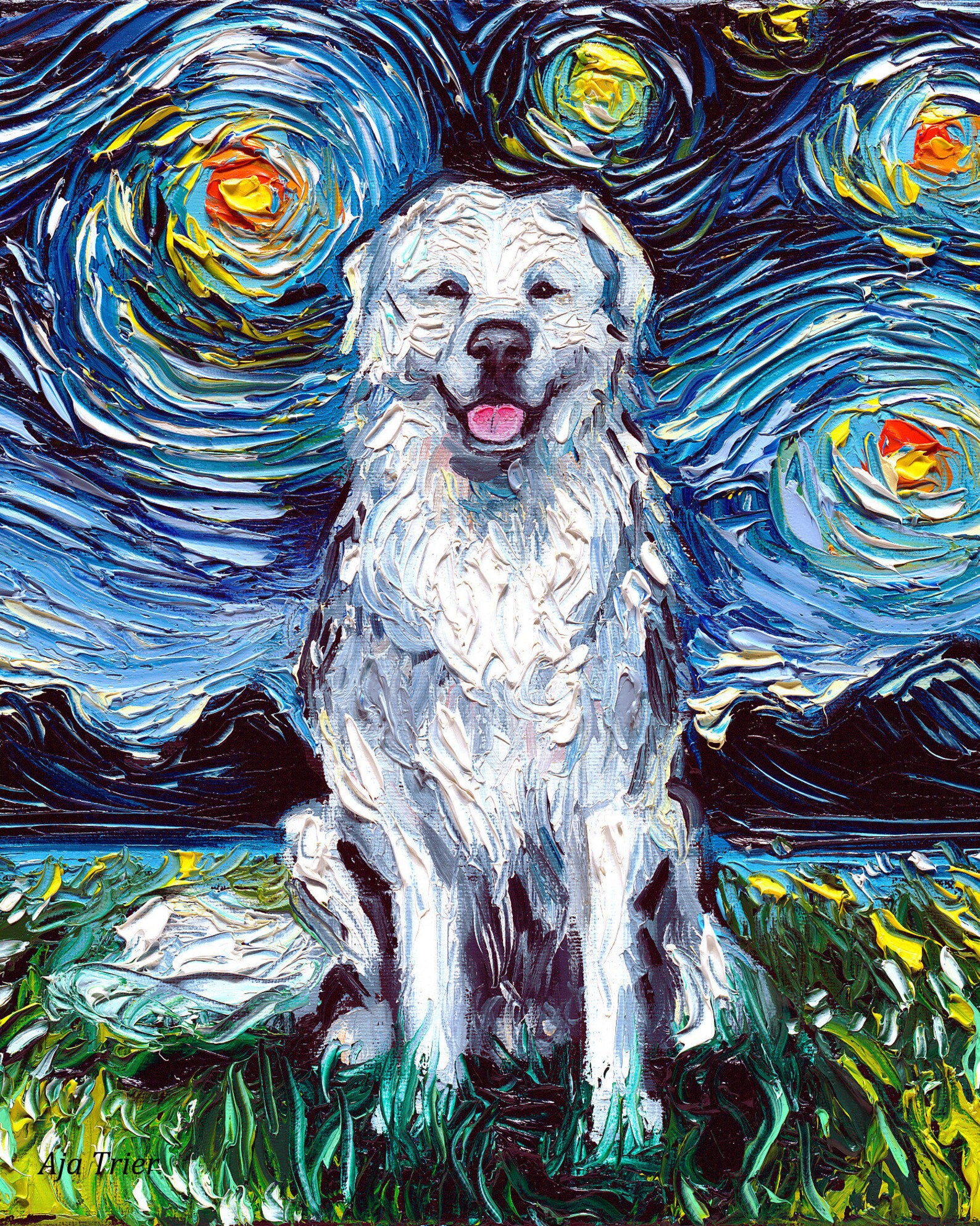 Great Pyrenees Art 8x10 Starry Night Print Dog Lover Gift Cute | Etsy