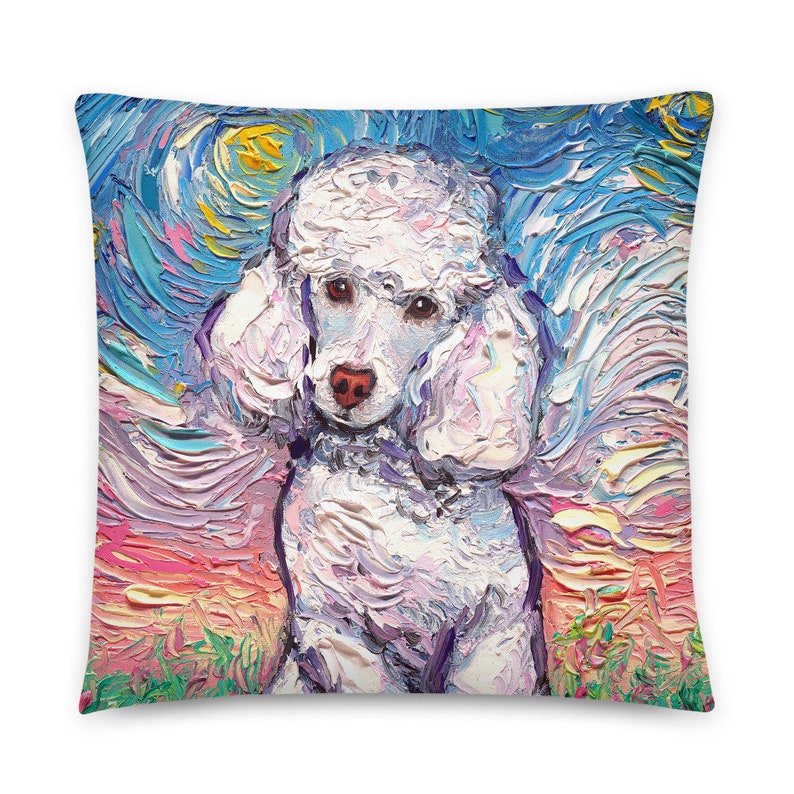 White Toy Poodle Puppy Pastel Starry Night Basic Throw Pillow | Etsy