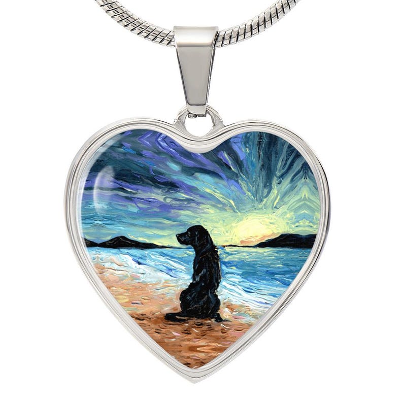 Personalized Dog Necklace Black Labrador Heart Pendant Engraved Silver ...