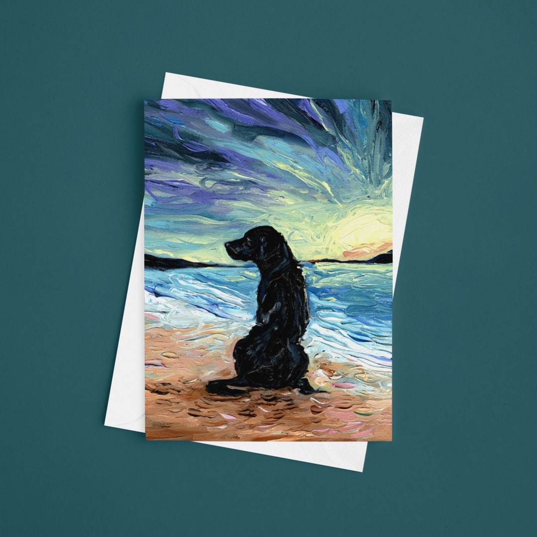 Black Labrador Coastal Beach Sunset Greeting Cards Dog Lover Stationary ...