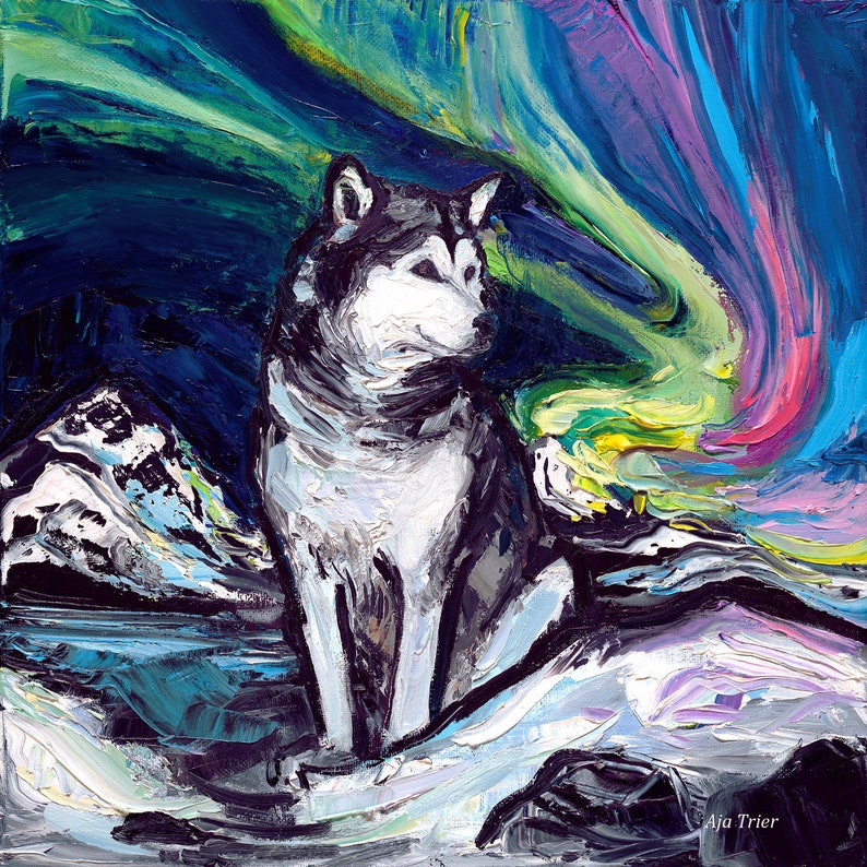 Malamute Starry Night Dog Art CANVAS Print by Aja Choose Size - Etsy