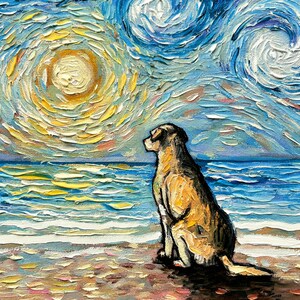 Yellow Labrador Beach Sunset Art Print Yellow Lab Dog Wall Artwork Dog ...