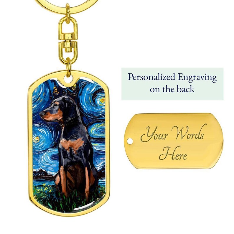 Black and Tan Coonhound Keychain Dog Tag Starry Night Personalized Pet ...