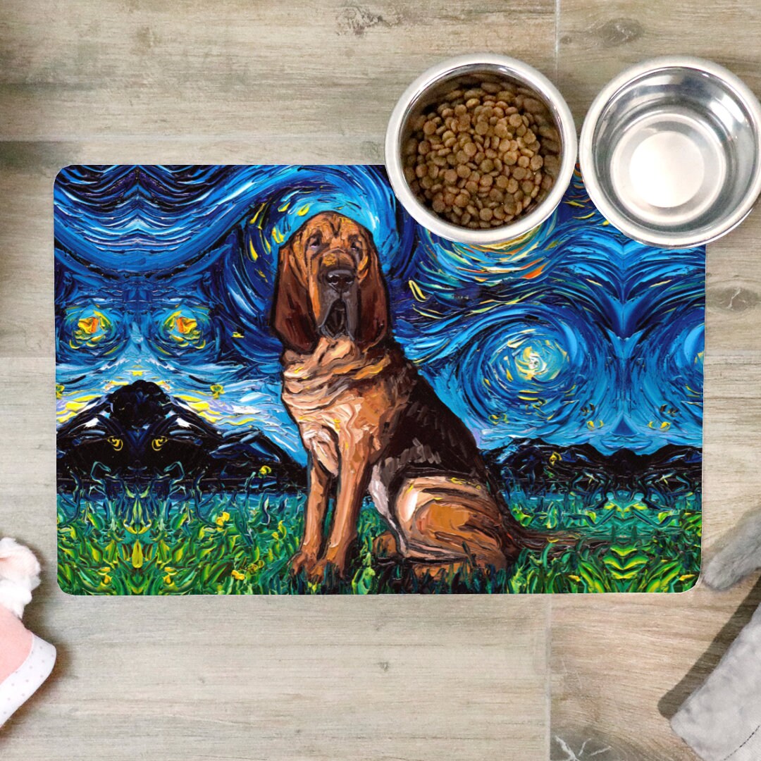 Pet Mat Bloodhound Starry Night Dog Feeding Mat NonSlip Rubber 12x18 ...