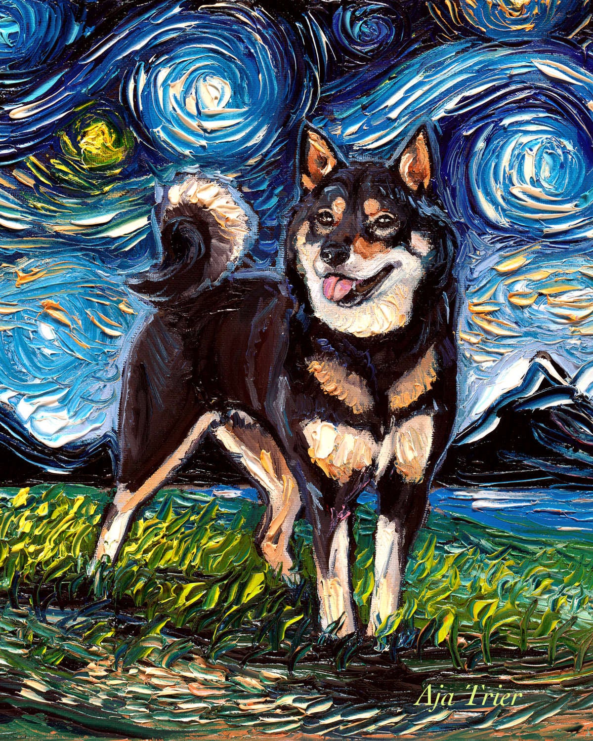 Black and Tan Shiba Inu Art Starry Night Art Print Dog Lover - Etsy