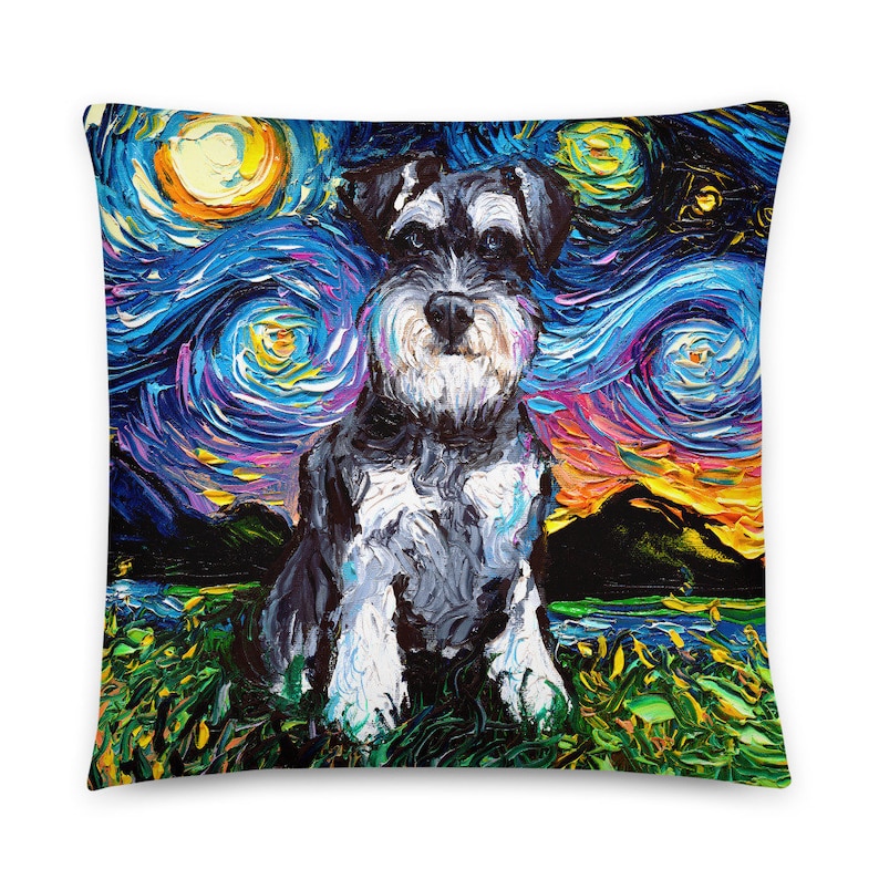 Basic Throw Pillow Schnauzer Starry Night Dog Art by Aja 16x16 - Etsy