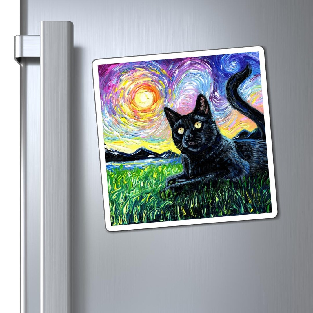Cat Magnet, Feline Lover Gift, Celestial Black Cat Magnet, Animal Lover ...