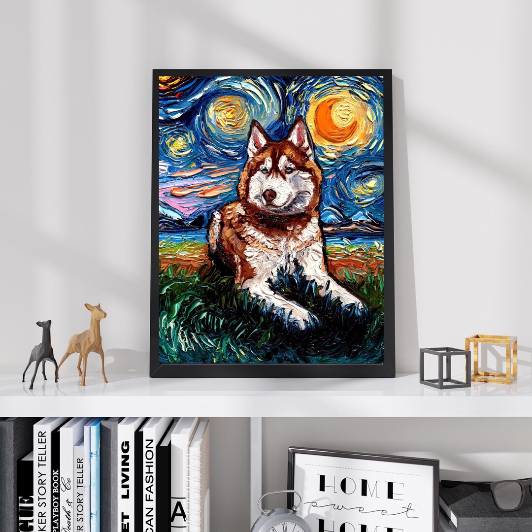 Red Siberian Husky With Blue Eyes Starry Night Print Impressionist Dog ...