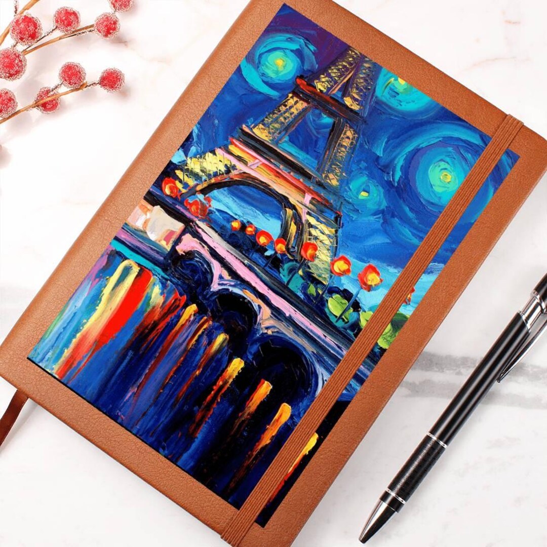 Eiffel Tower Leather Journal Starry Night Parisian Diary Writing Gift ...