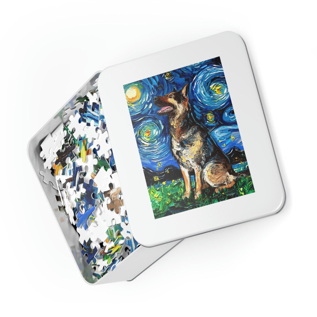 Premium Puzzle German Shepherd Starry Night Dog 252 or 500 Piece ...