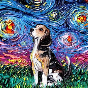Beagle Art Print Starry Night Dog Print Impressionist Dog Wall Art Dog ...