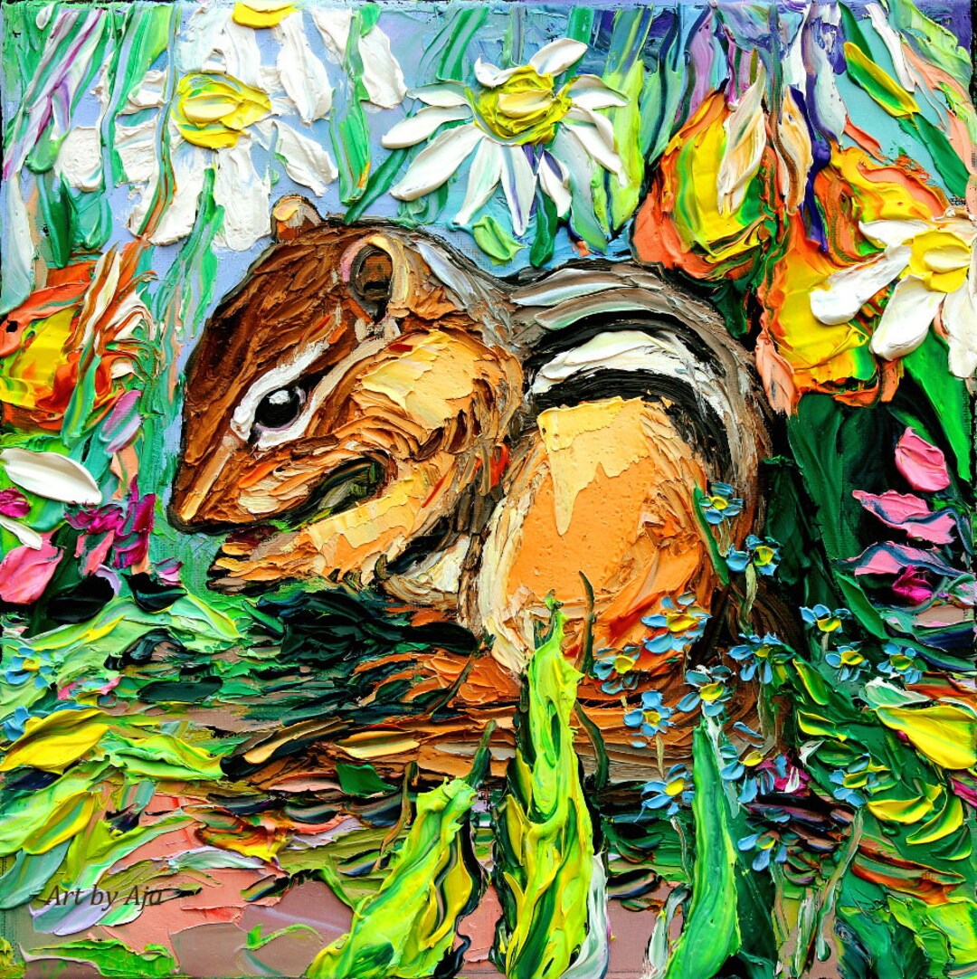 Chipmunk Art Print Spring Flowers Cute Nursery Woodland Animal Wall ...
