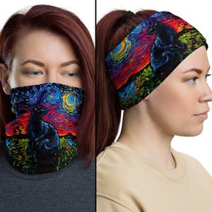 Black Cat and Moon Starry Night Art Face Mask Face Shield Washable ...