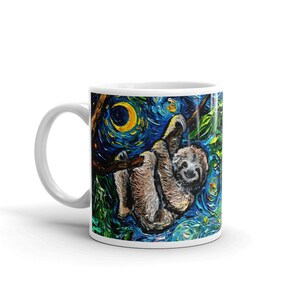 Cute Three Toed Sloth Coffee Mug Starry Night Art by Aja Ceramic Cup ...