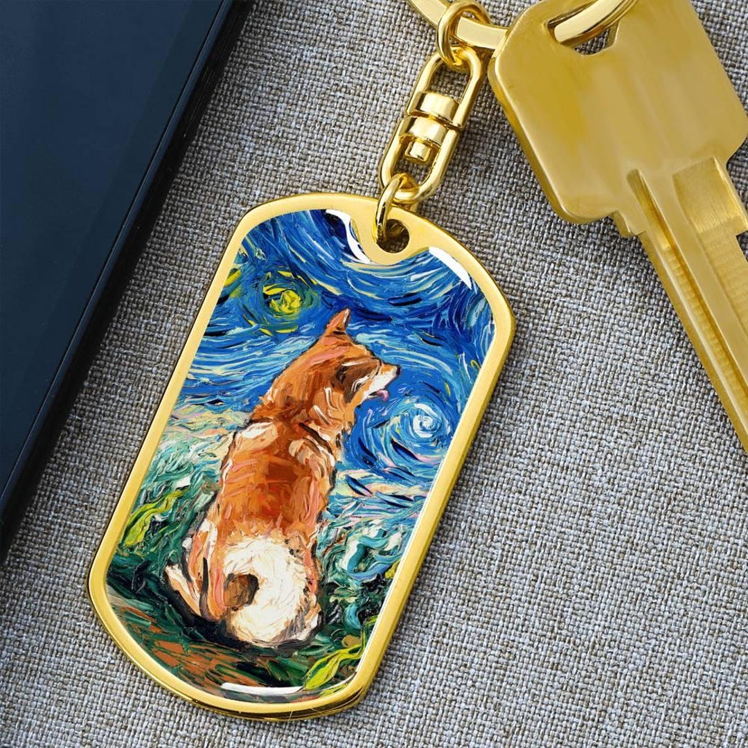 Shiba Inu Personalized Keychain Dog Tag Starry Night Keytag Engraved ...
