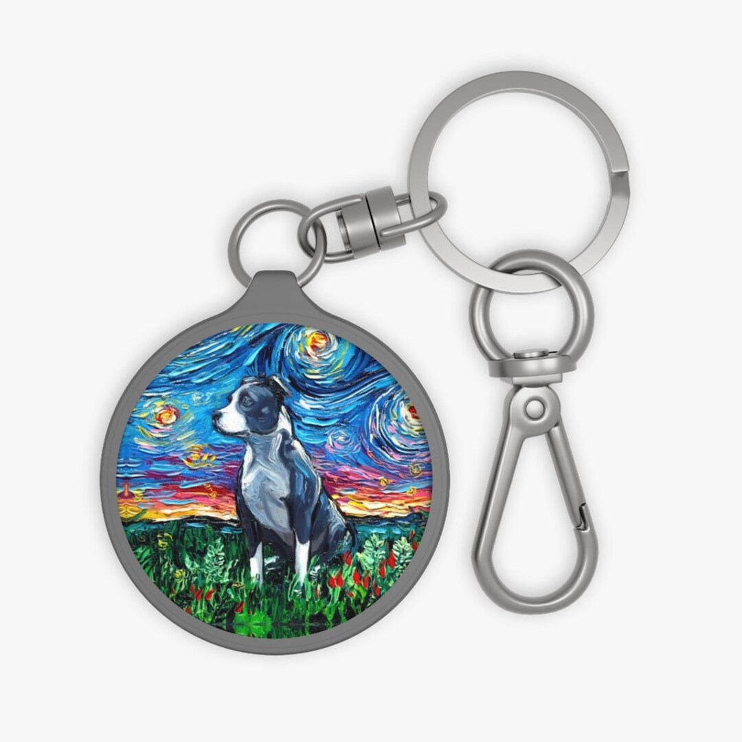 Keyring Tag - Pitbull Starry Night Dog Key Chain Keychain School Bag ...