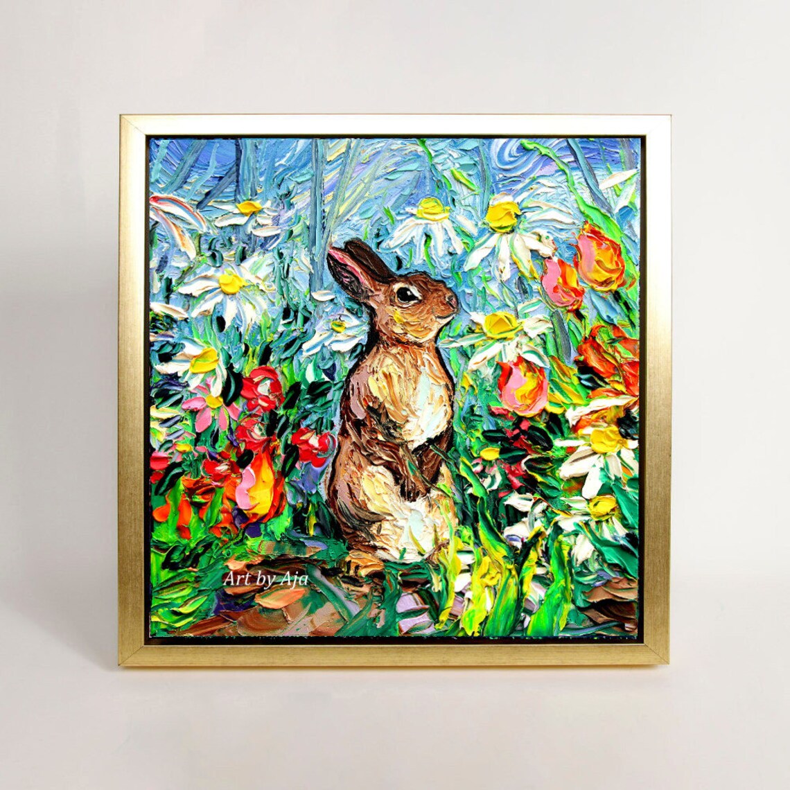 Bunny Rabbit Art FRAMED CANVAS Print Cottontail Aja 8x8 | Etsy