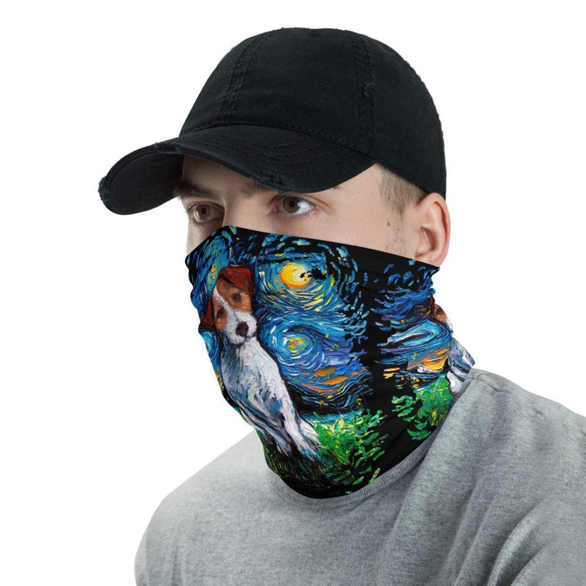 Jack Russell Terrier Dog Starry Night Art Face Mask Face Shield ...