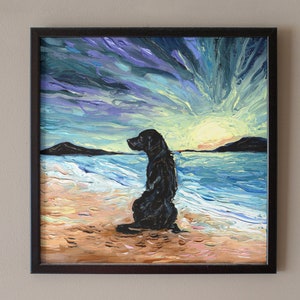 Black Labrador Beach Sunset Art Print Black Lab Dog Wall Artwork Dog ...