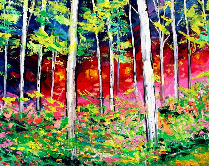 Oil Painting Abstract Landscape Original Thick Paint Birch Forest by ...