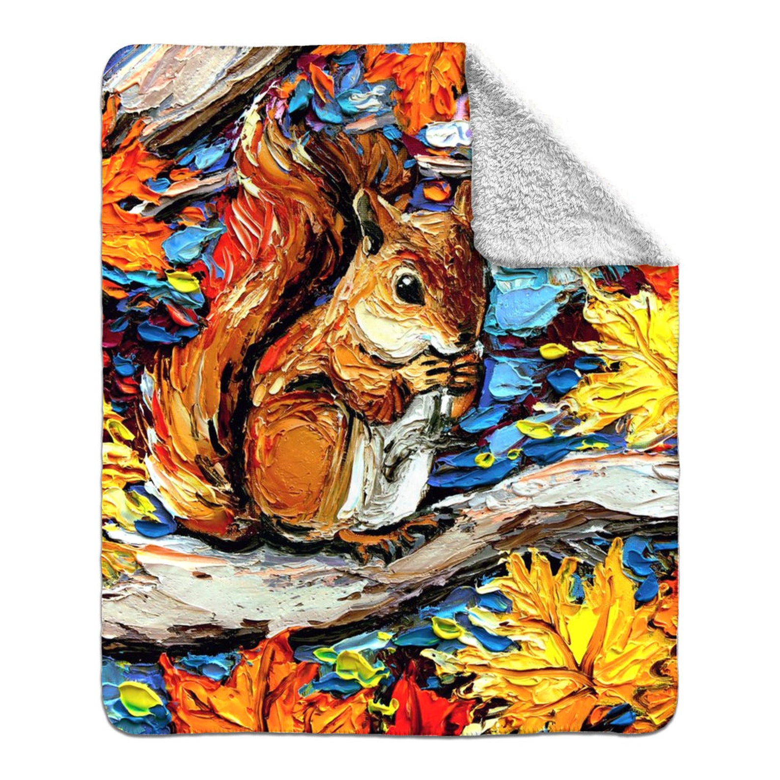 Premium Fleece Sherpa Throw Blanket Squirrel Autumn Leaves - Etsy