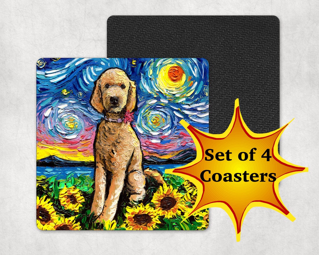 Coasters Set of 4 Goldendoodle and Sunflowers Square Starry - Etsy.de