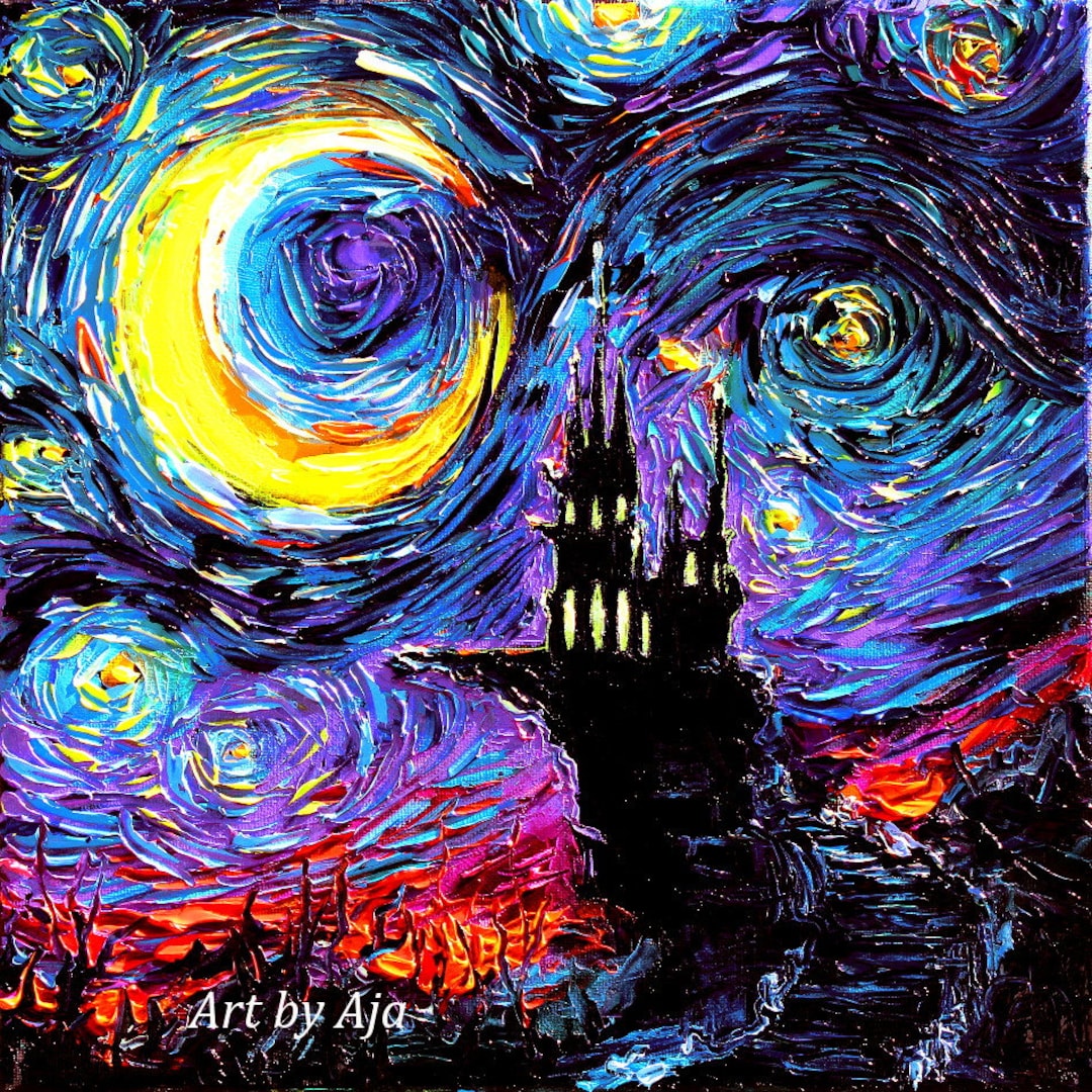Haunted Castle Art Starry Night Dark Print the Haunting of Van Gogh by ...