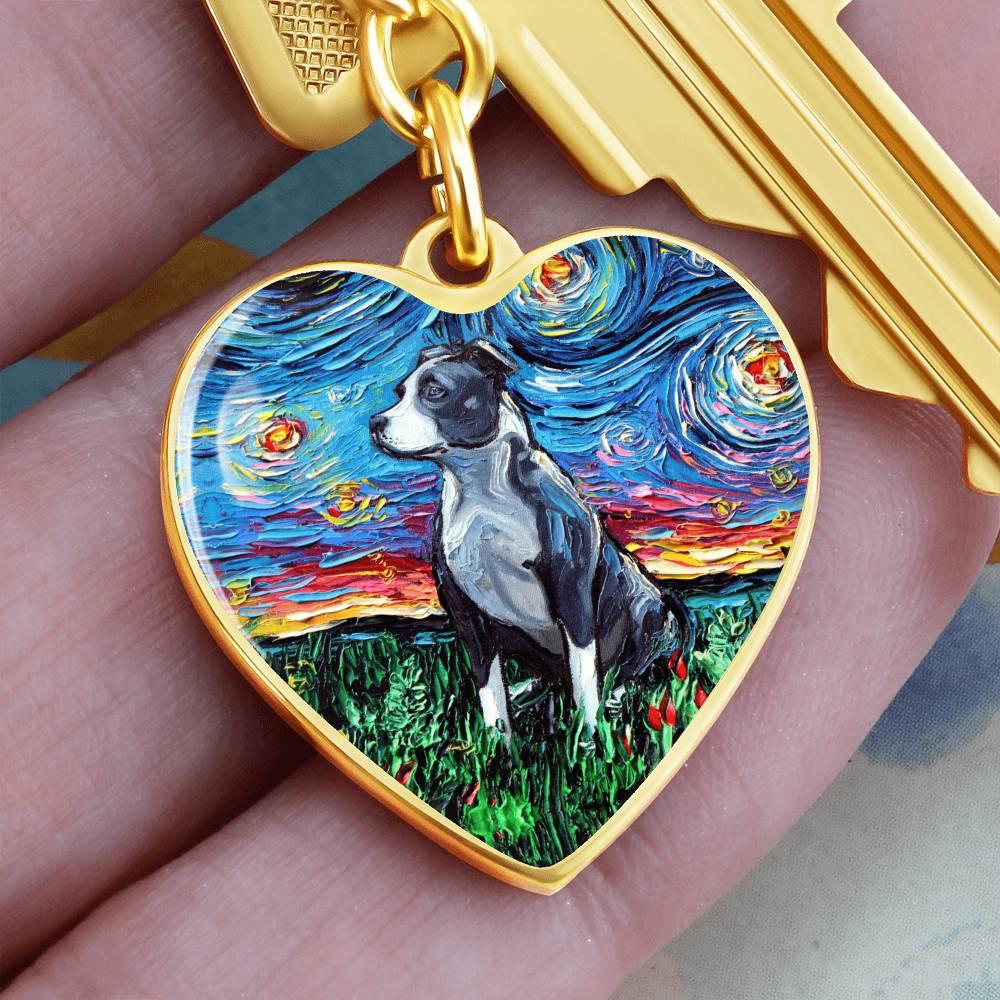 Engraved Pit Bull Keychain – Personalized Starry Night Heart Keyring ...