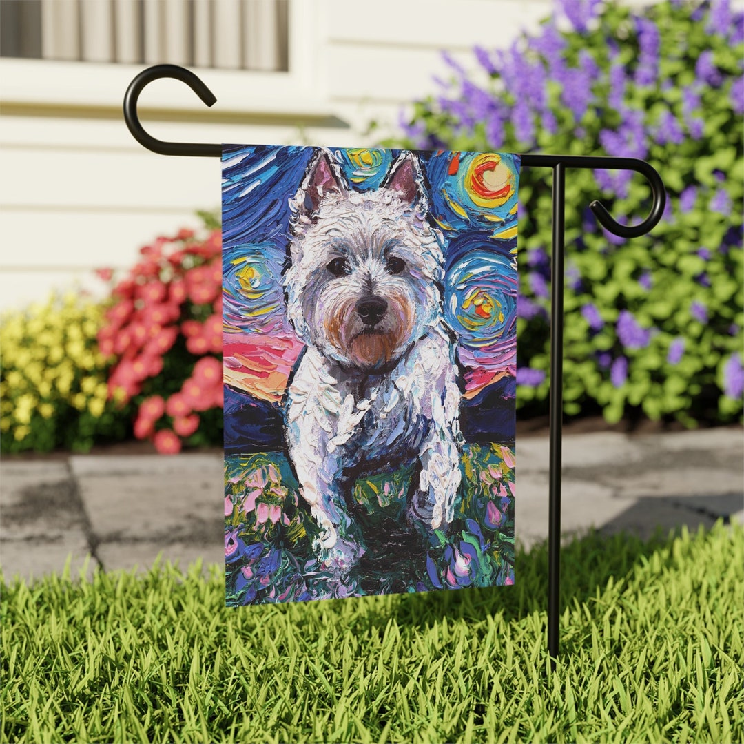 Westie West Highland Terrier Outdoor Flag Double Sided Starry Night ...
