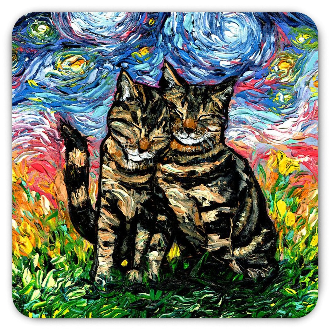Magnet Two Sweet Brown Tabby Cats Colorful Tabbies Starry Night Art by ...