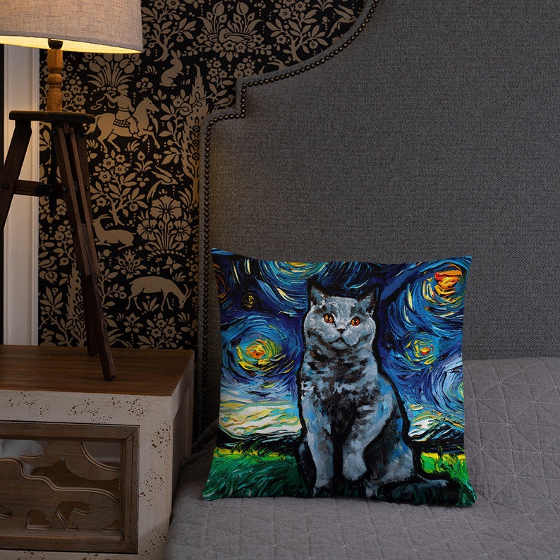 Blue British Shorthair Starry Night Cat Basic Throw Pillow | Etsy
