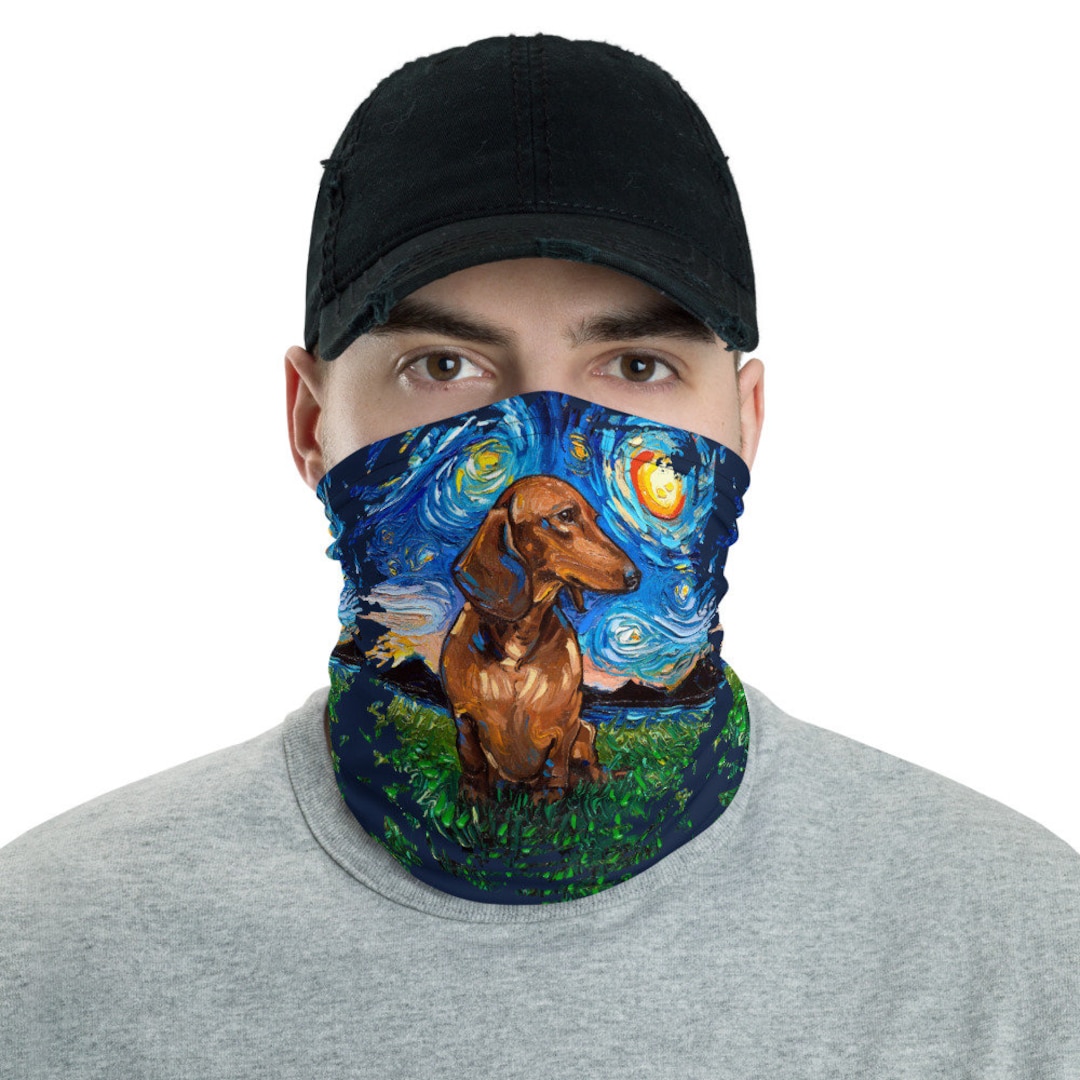 Brown Shorthair Dachshund Dog Starry Night Art Face Mask Face Shield ...
