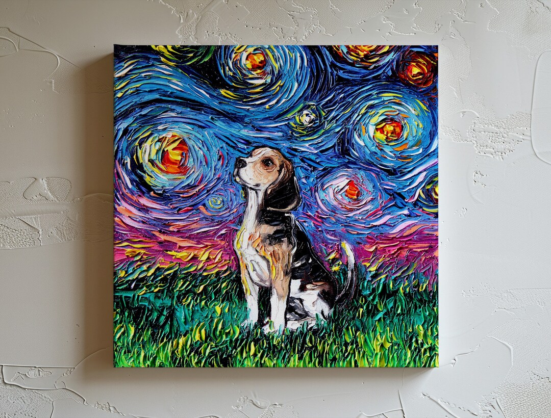 Beagle Starry Night Stretched Canvas Print Impressionist Dog Wall Art ...