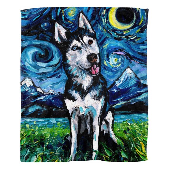 Happy Husky Starry Night Dog 60x50 Inch Fleece Throw Blanket | Etsy