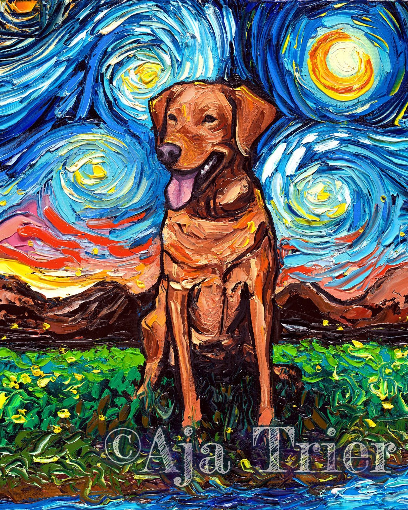 Fox Red Labrador Art 8x10 16x20 or 24x30 Starry Night Print | Etsy