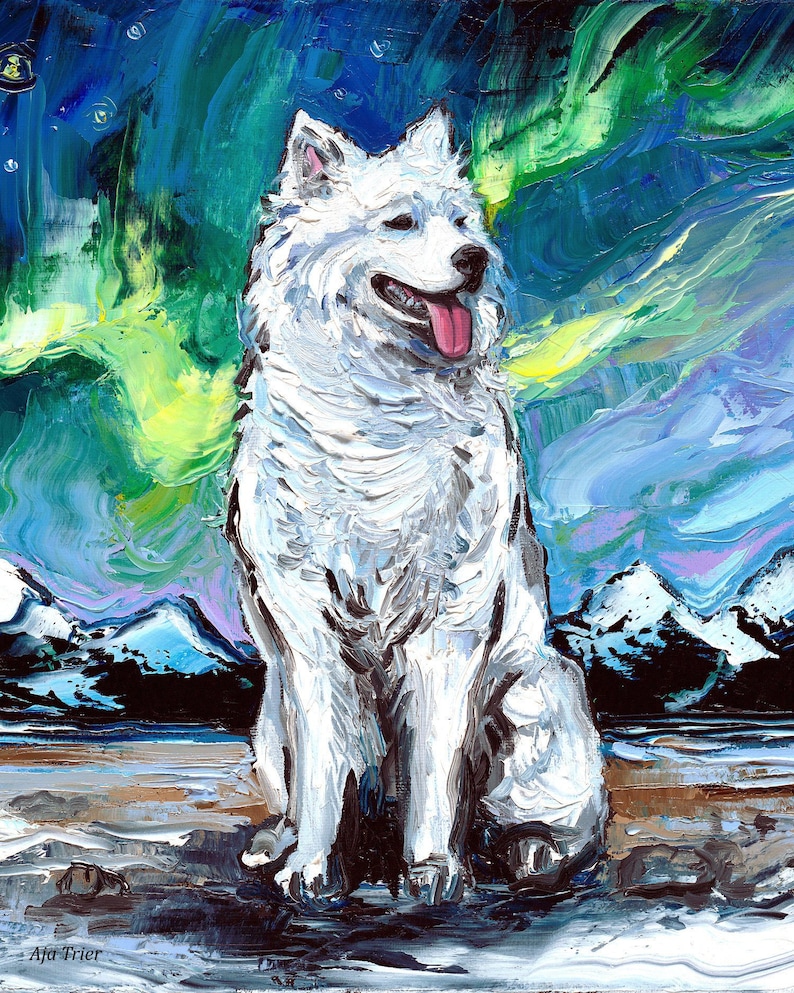 Samoyed Art 8x10 Northern Lights Print Dog Lover Gift Cute Art - Etsy