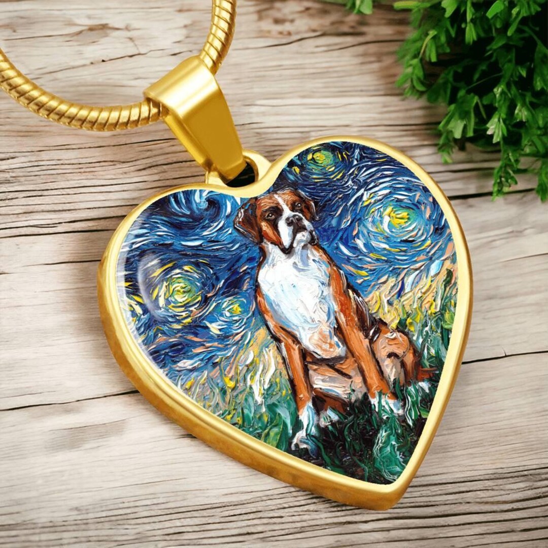 Dog Necklace Boxer Custom Heart Pendant Gold or Silver Jewelry Engraved ...