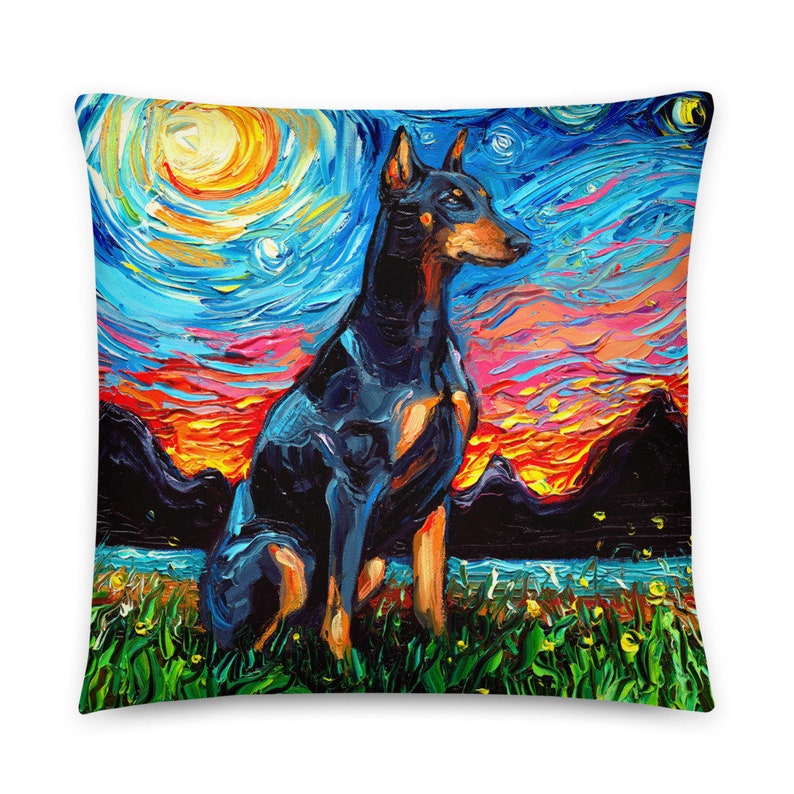 Basic Throw Pillow Doberman Pinscher Dog Starry Night Art by - Etsy
