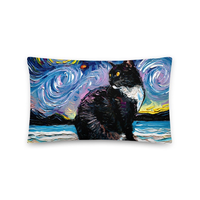 Tuxedo Cat on Beach Starry Night Basic Throw Pillow Art by Aja | Etsy