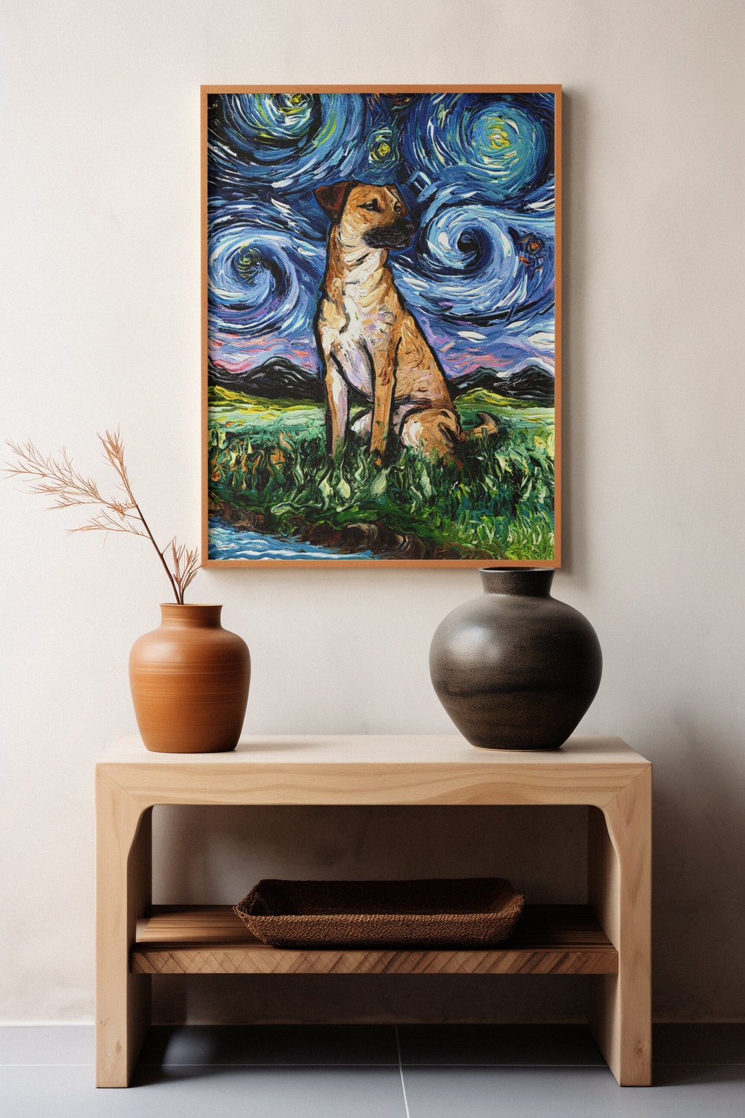 Black Mouth Cur Starry Night Art Print Impressionist Wall Art Dog Lover ...