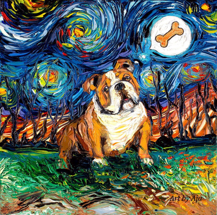 Bulldog Art Starry Bulldog Starry Night Art Print dog | Etsy
