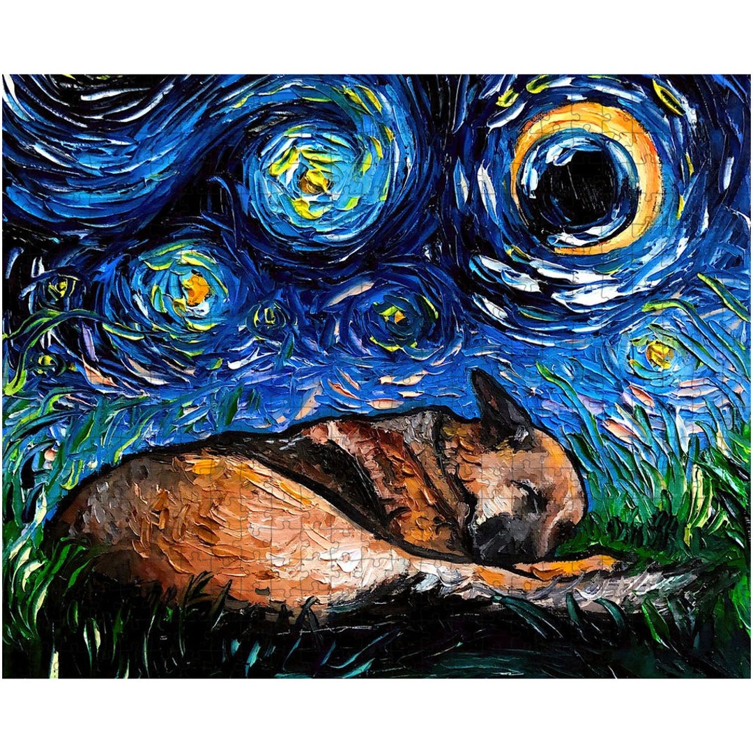 Puzzle Sleeping German Shepherd Starry Night Dog 252 or 500 Piece ...