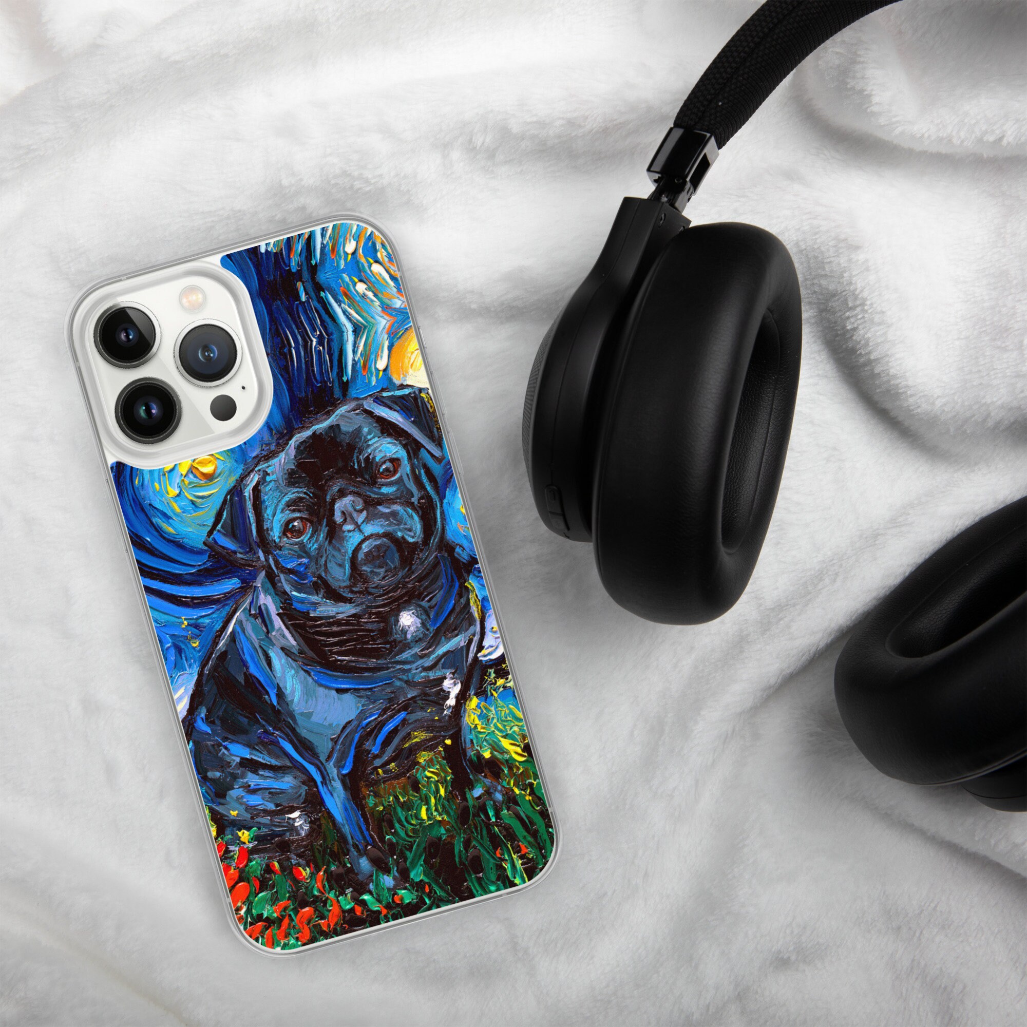 Black Pug Night iPhone Case Dog Lover Phone Protector Starry Night Art ...