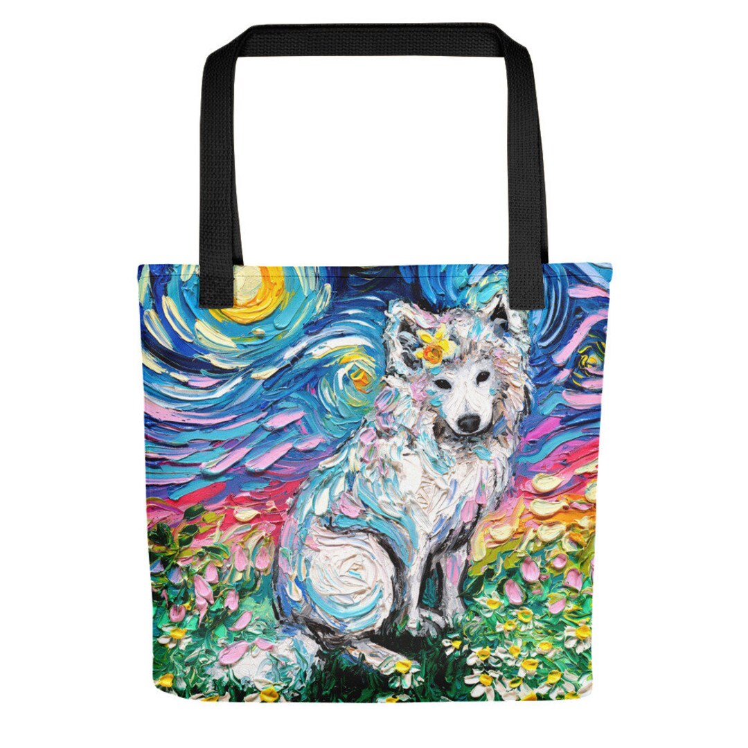 Primrose Samoyed Dog Starry Night Tote Bag Handbag Artwork by Aja Cute ...