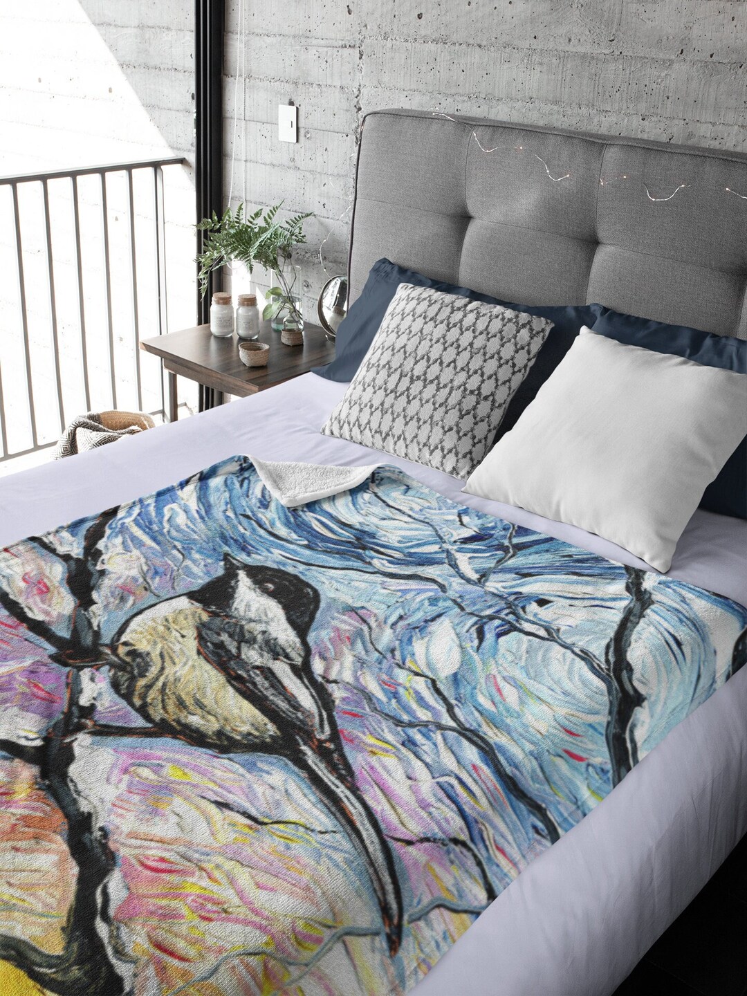 Minky Blanket Chickadee Winter Bird Art Seasonal Home Decor Bird Lover ...