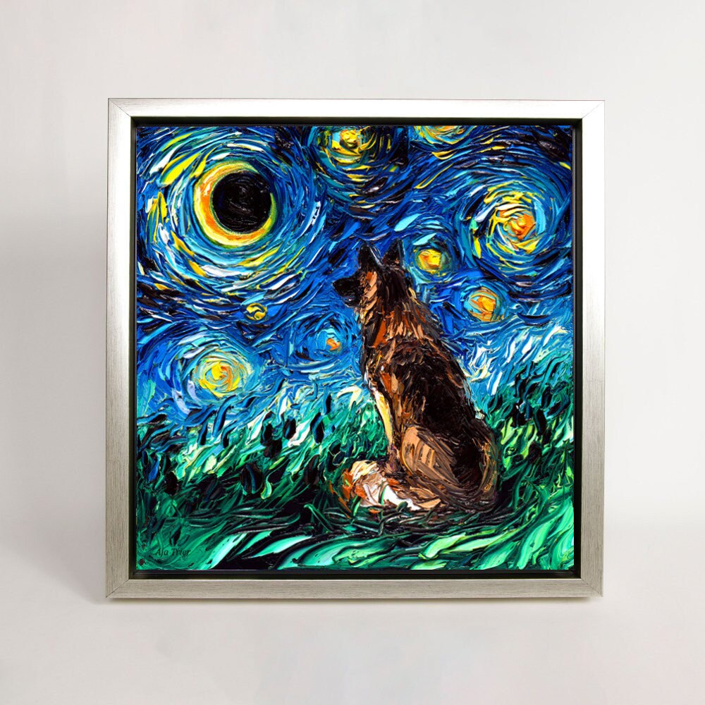 German Shepherd Art FRAMED CANVAS Print Starry Night Dog Artwork Aja ...