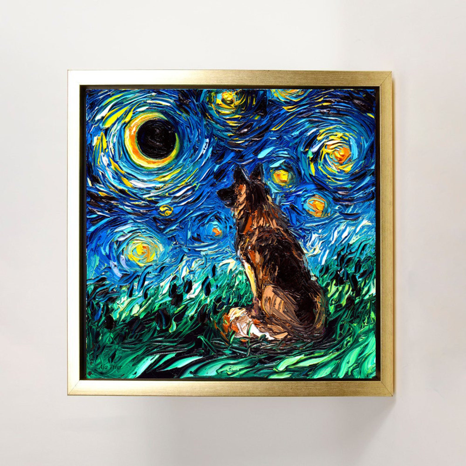 German Shepherd Art FRAMED CANVAS Print Starry Night Dog Artwork Aja ...