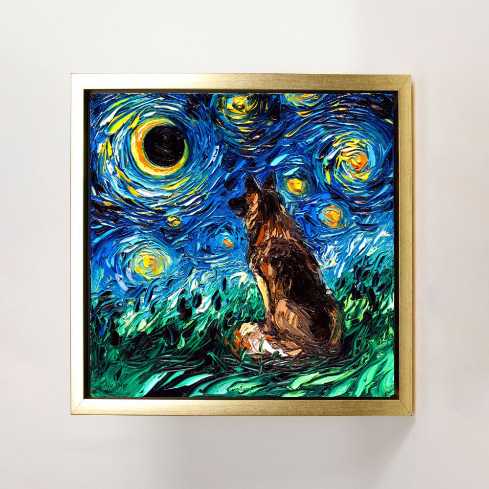 German Shepherd Art FRAMED CANVAS Print Starry Night Dog Artwork Aja ...