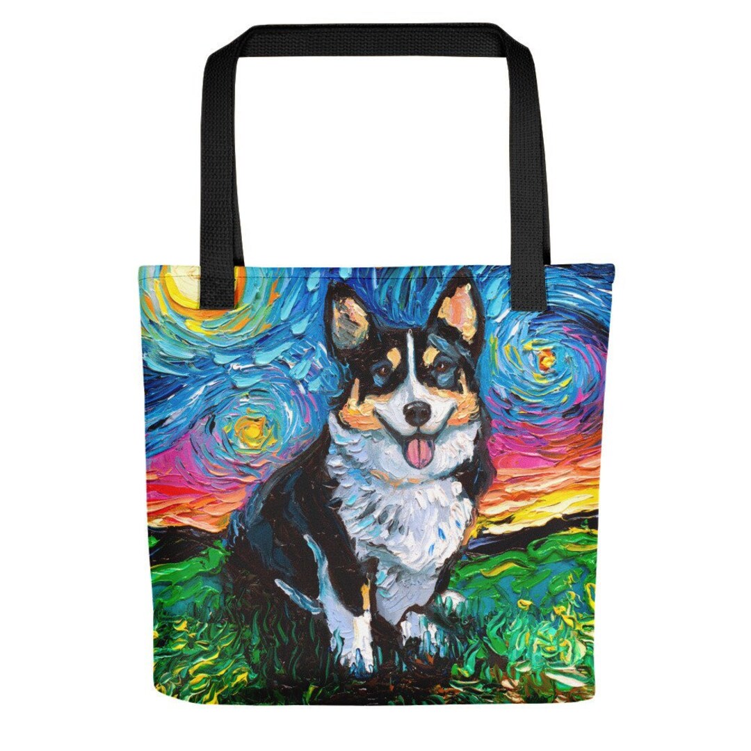Tri Color Corgi Dog Starry Night Tote Bag Handbag Artwork by Aja ...